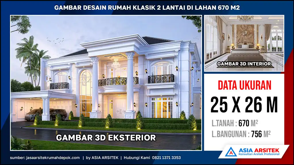 Gambar Desain Rumah Klasik 2 Lantai di lahan 670 m2 - Jasa Arsitek Rumah Depok